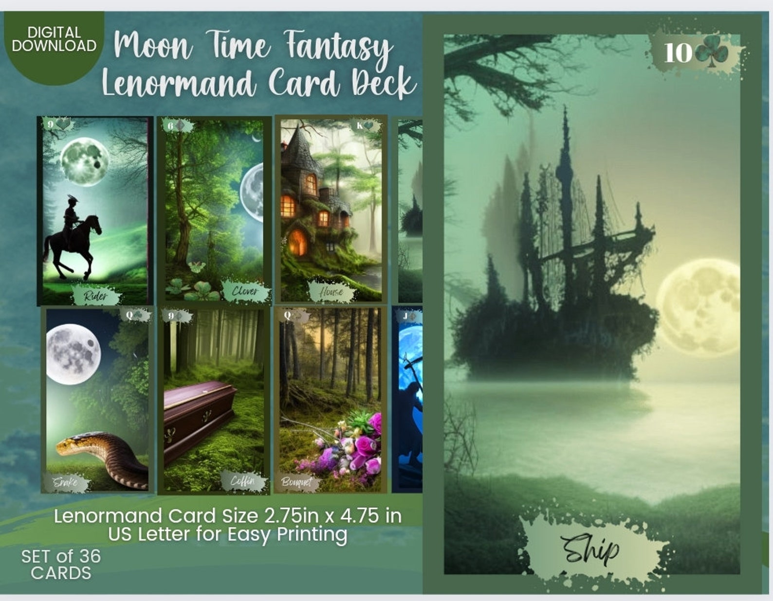 Lenormand Cards Digital With Instructions on How to Play and Card Key ...