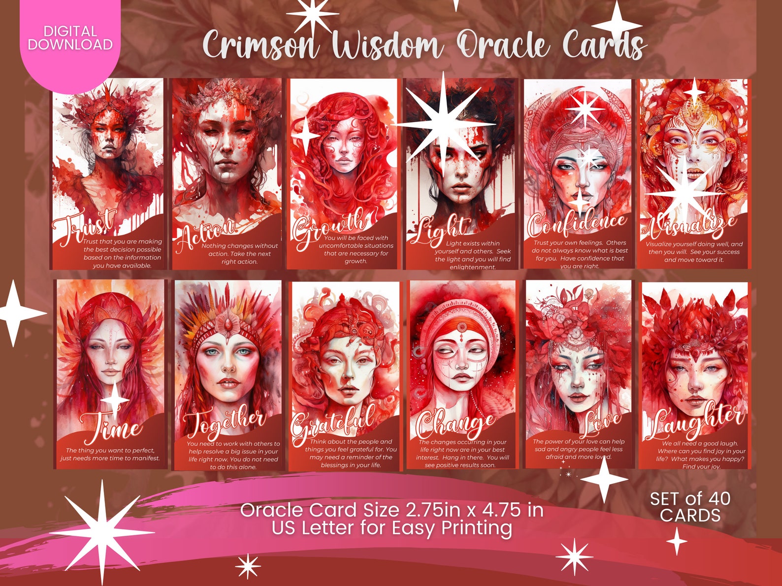 Crimson Wisdom Oracle Cards Instant Download - Etsy