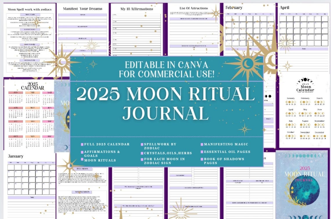 Commercial Use Canva Astrology and Moon Journal, Planner 2025 Editable ...