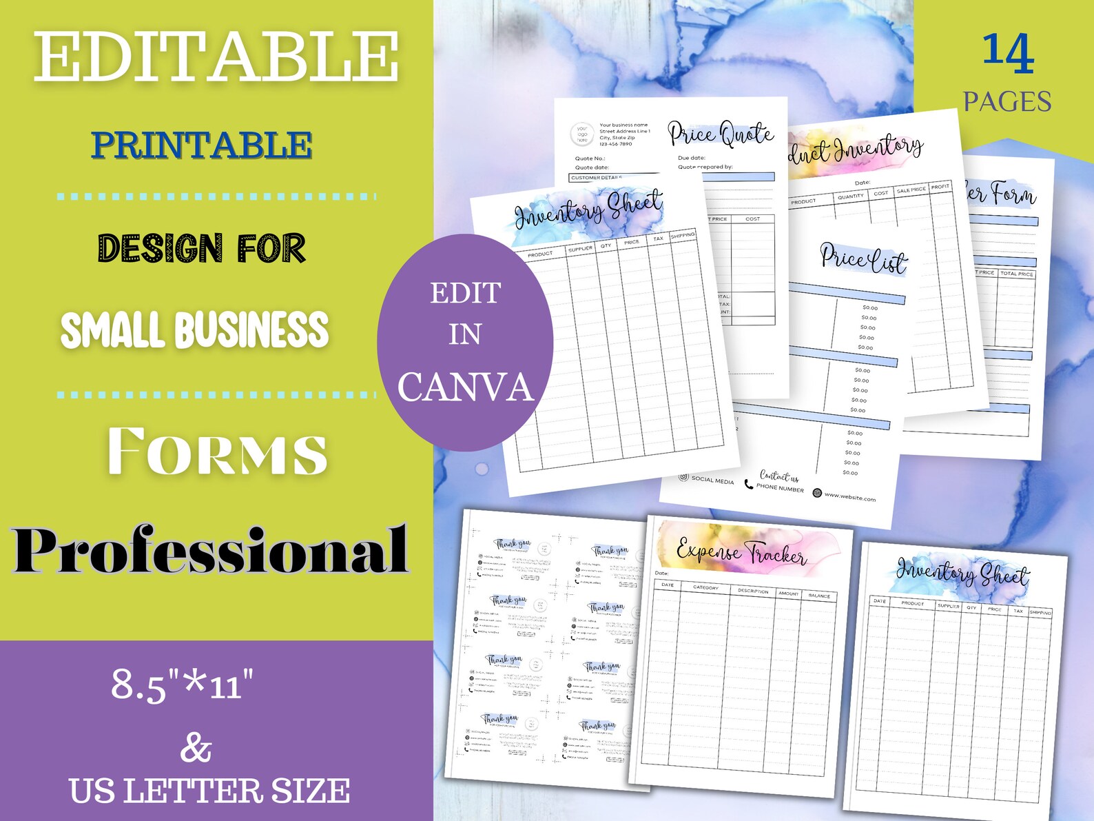 Editable Small Business Forms, Invoices, Order Forms, Inventory Canva ...