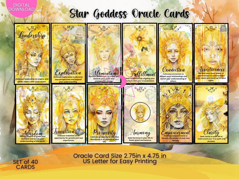 Star Goddess Wisdom ,yellow Oracle Card Deck, Printable! - Etsy