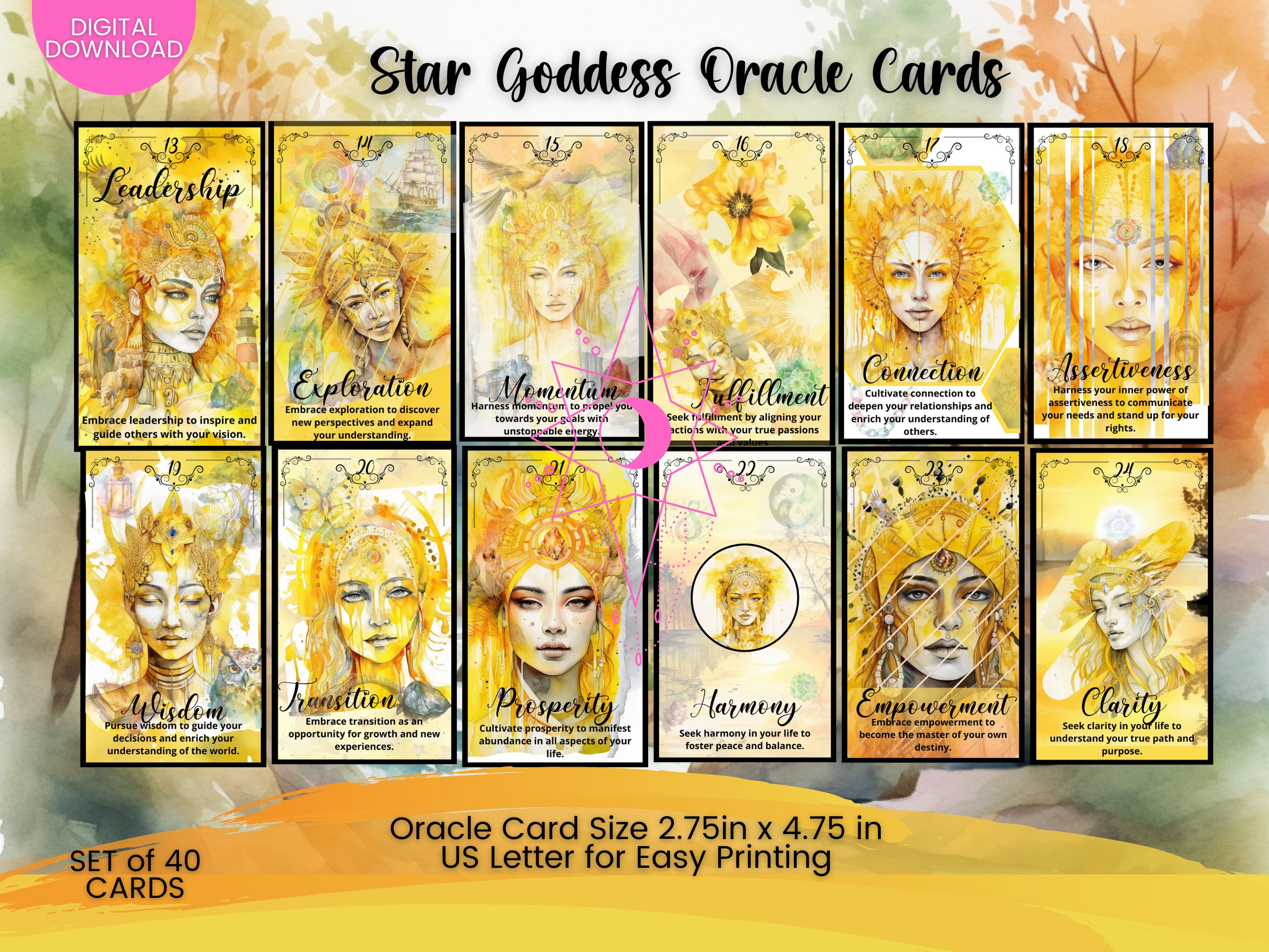 Star Goddess Wisdom ,yellow Oracle Card Deck, Printable! - Etsy
