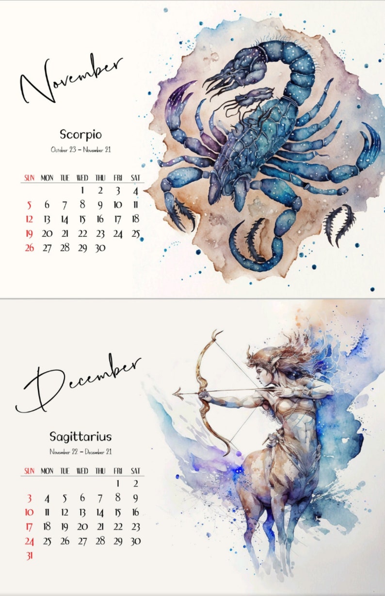 Zodiac Printable Calendar - Etsy