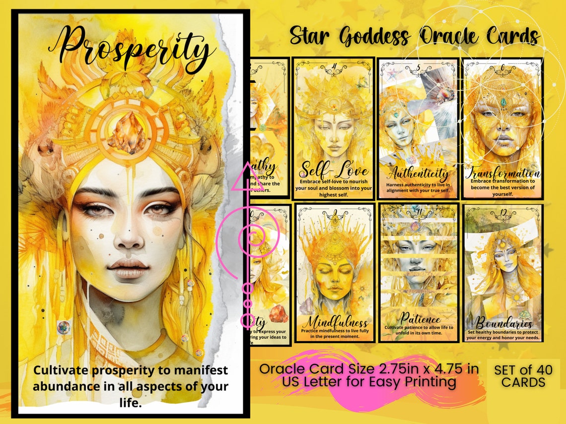 Star Goddess Wisdom ,yellow Oracle Card Deck, Printable - Etsy