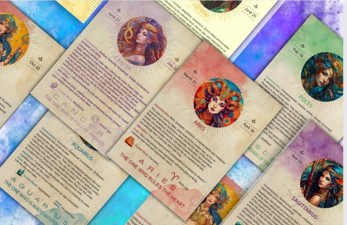 Zodiac Correspondence Grimoire Pages Astrology Girls Flash Cards Learn ...