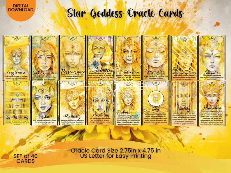 Star Goddess Wisdom ,yellow Oracle Card Deck, Printable! - Etsy
