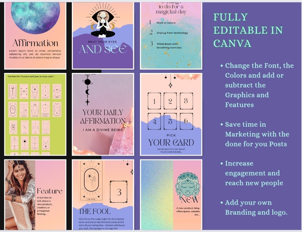Tarot and Astrology Instagram Post Templates – Editable Canva Designs ...