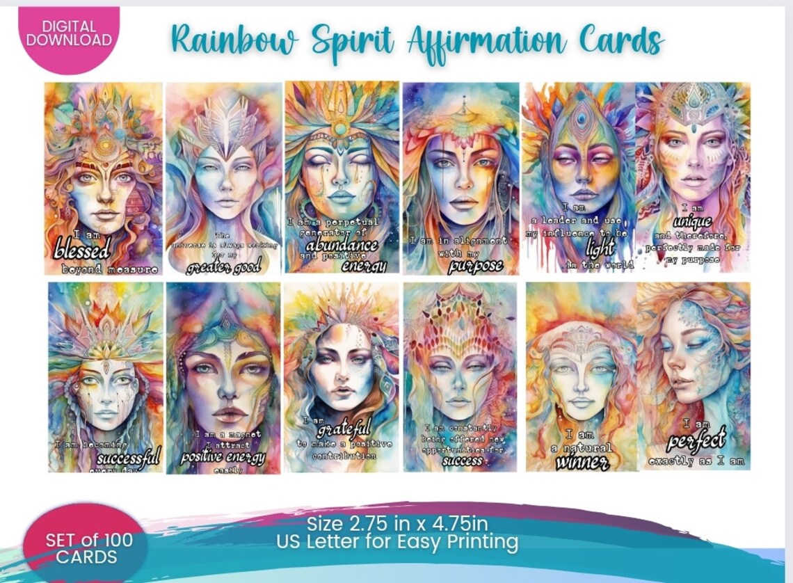 Rainbow Spirit, Oracle Affirmation Cards Digital Download - Etsy