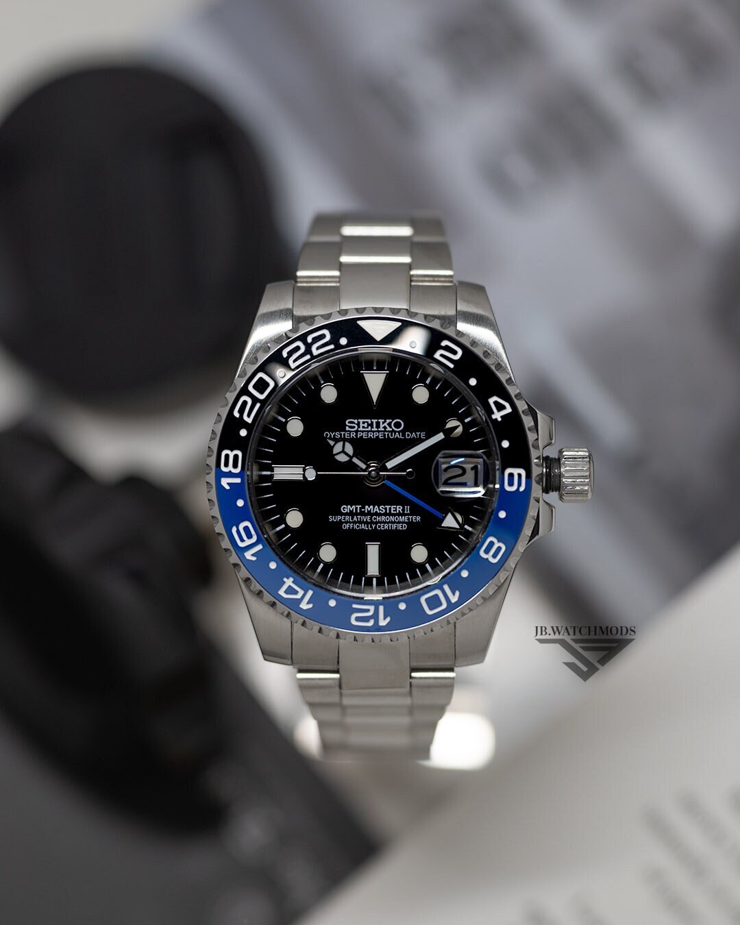 JB.WATCHMODS Custom Seiko Mod Batman GMT NH34 Automatic Watch - Etsy