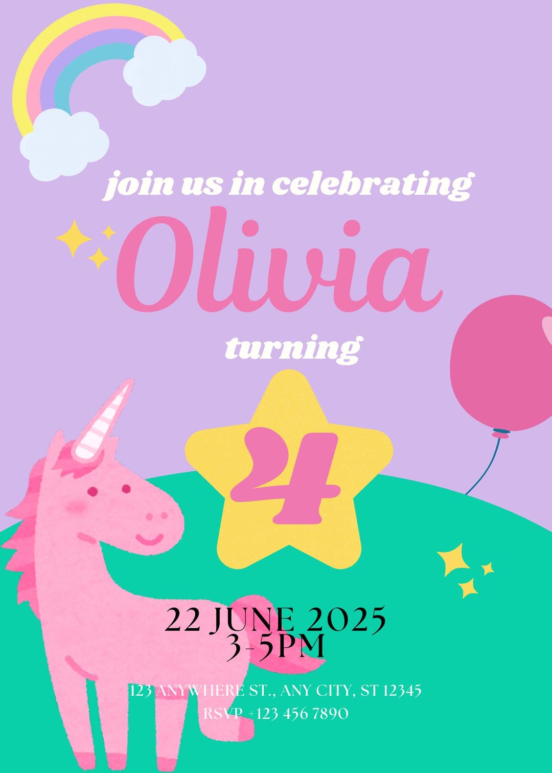 Editable Rainbow Unicorn Birthday Invitation - Instant Download! - Etsy