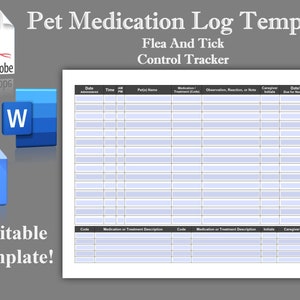 Pet Medication Log Template, PDF, Word, and Google Docs, Editable ...