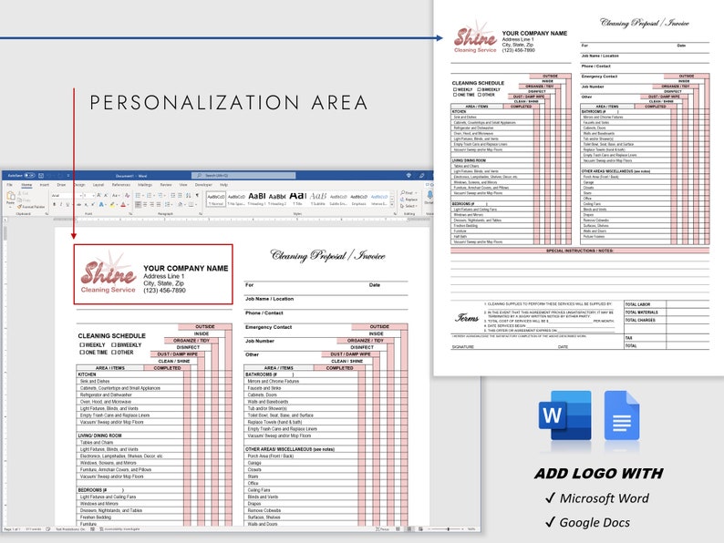 Residential Cleaning Proposal / Invoice for House Cleaning Business, House Cleaning Service ...