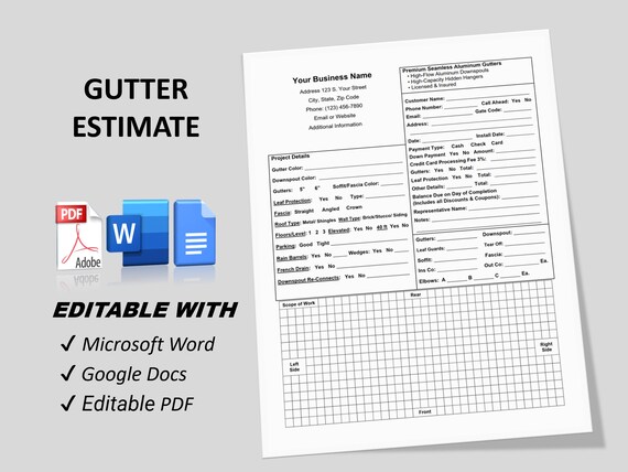Gutter Estimate Rain Gutter Installation Quote Grid Drawing - Etsy