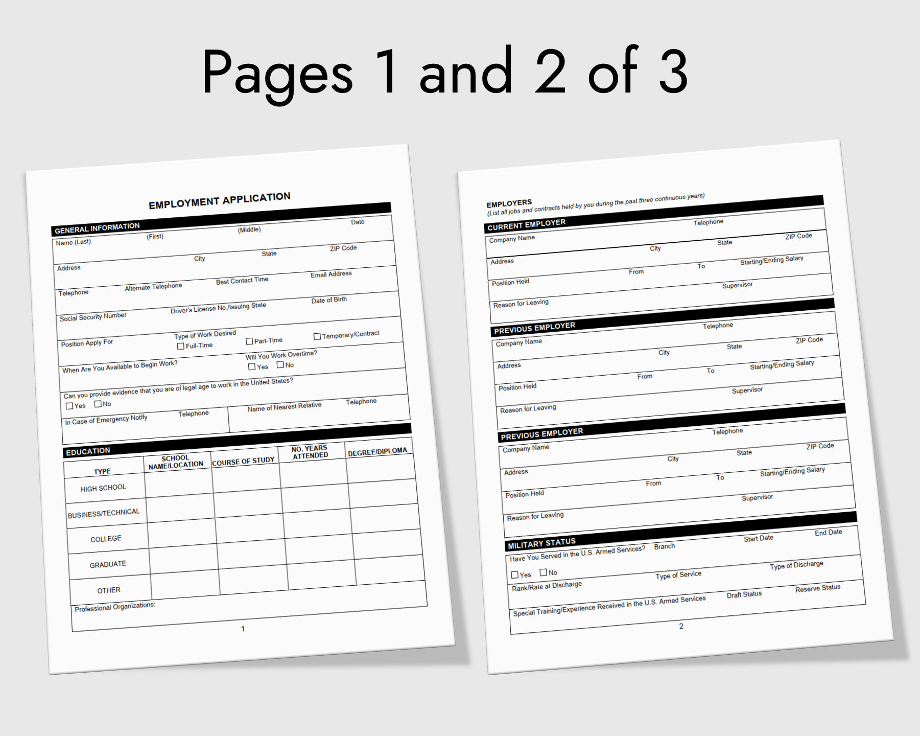 Employment Application Template, Microsoft Word, Application for ...