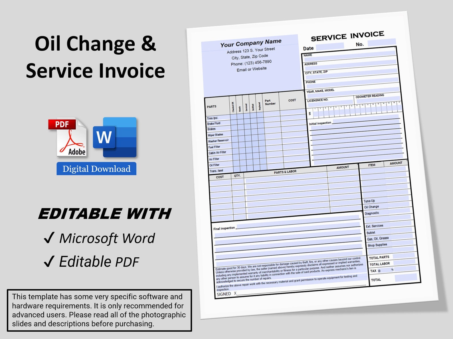 Oil Change Invoice, Automotive Service Invoice Template, Auto Repair ...