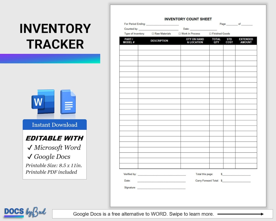 Inventory Tracker GOOGLE DOCS, Inventory Log, Product Inventory ...