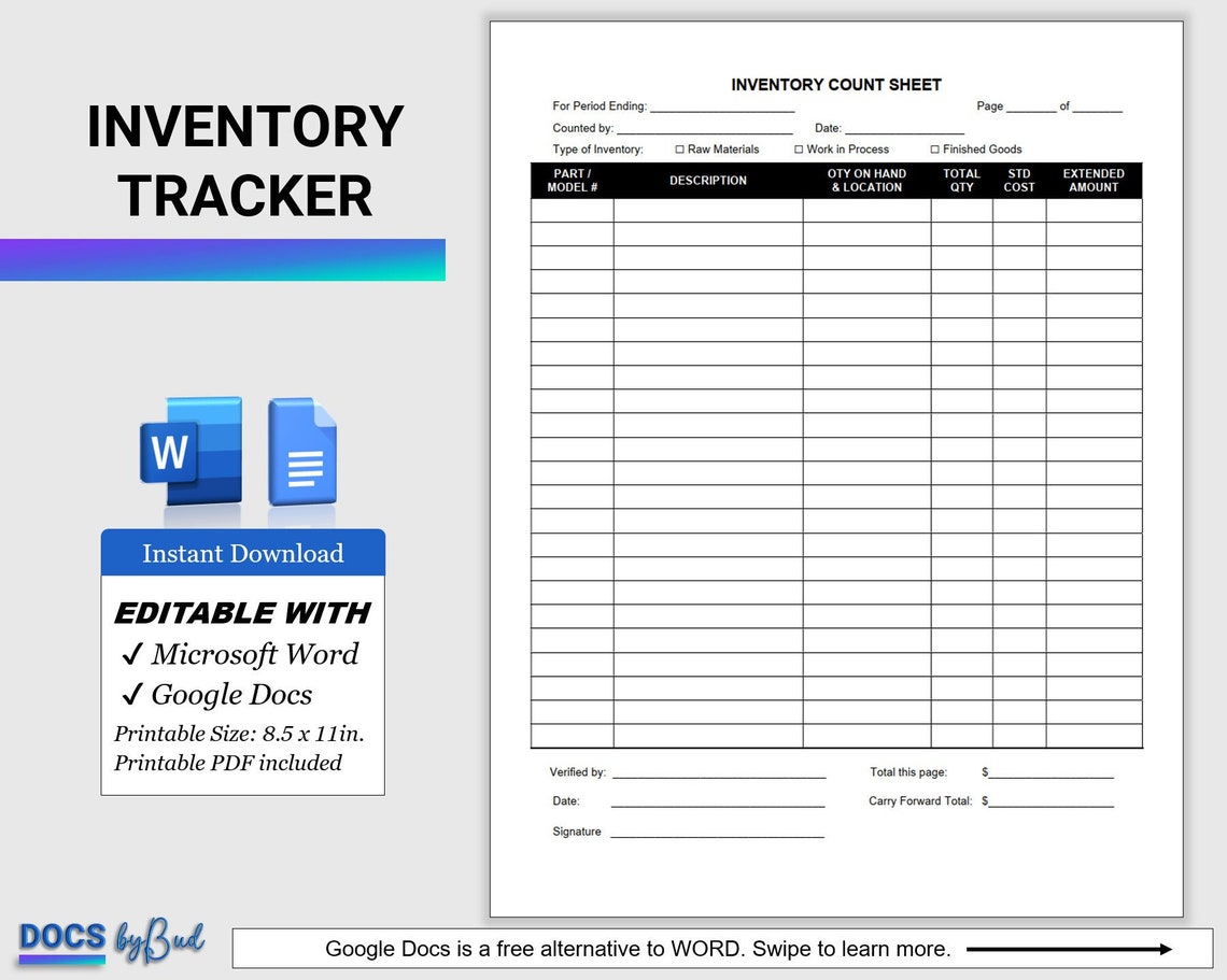 Inventory Tracker GOOGLE DOCS, Inventory Log, Product Inventory ...