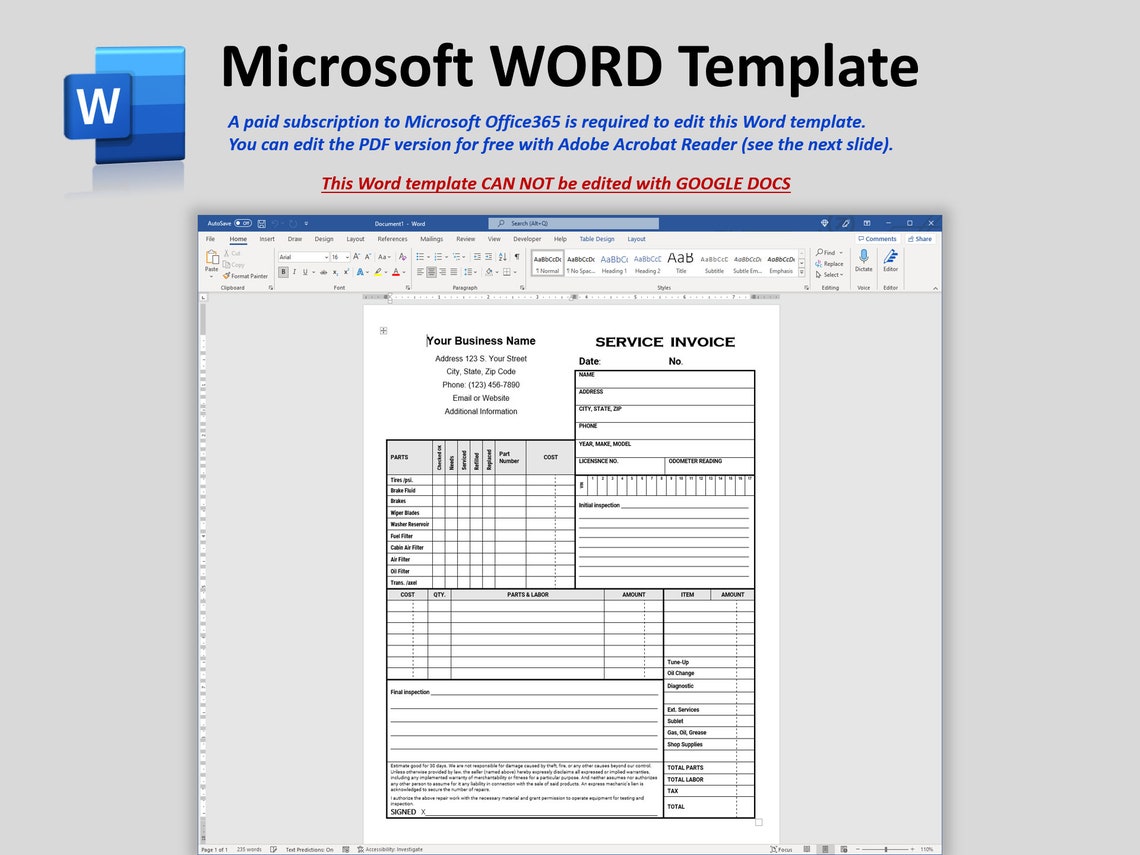 Oil Change Invoice, Automotive Service Invoice Template, Auto Repair ...