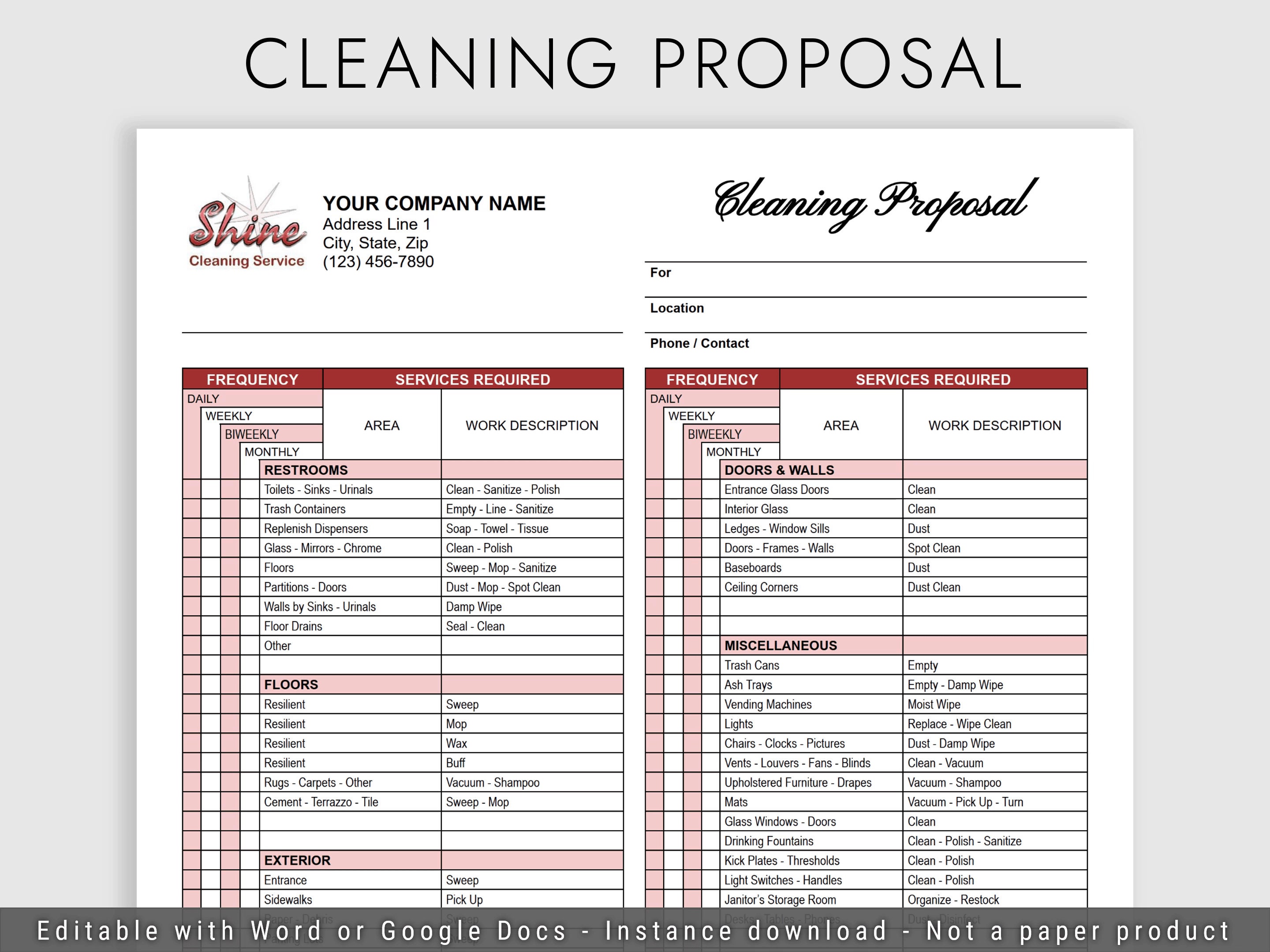 Cleaning Proposal, Cleaning Service Proposal, Commercial Cleaning ...
