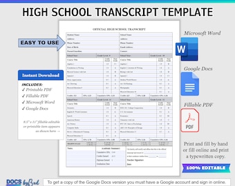 Authentic Look Fillable Printable High School Transcript Template ...
