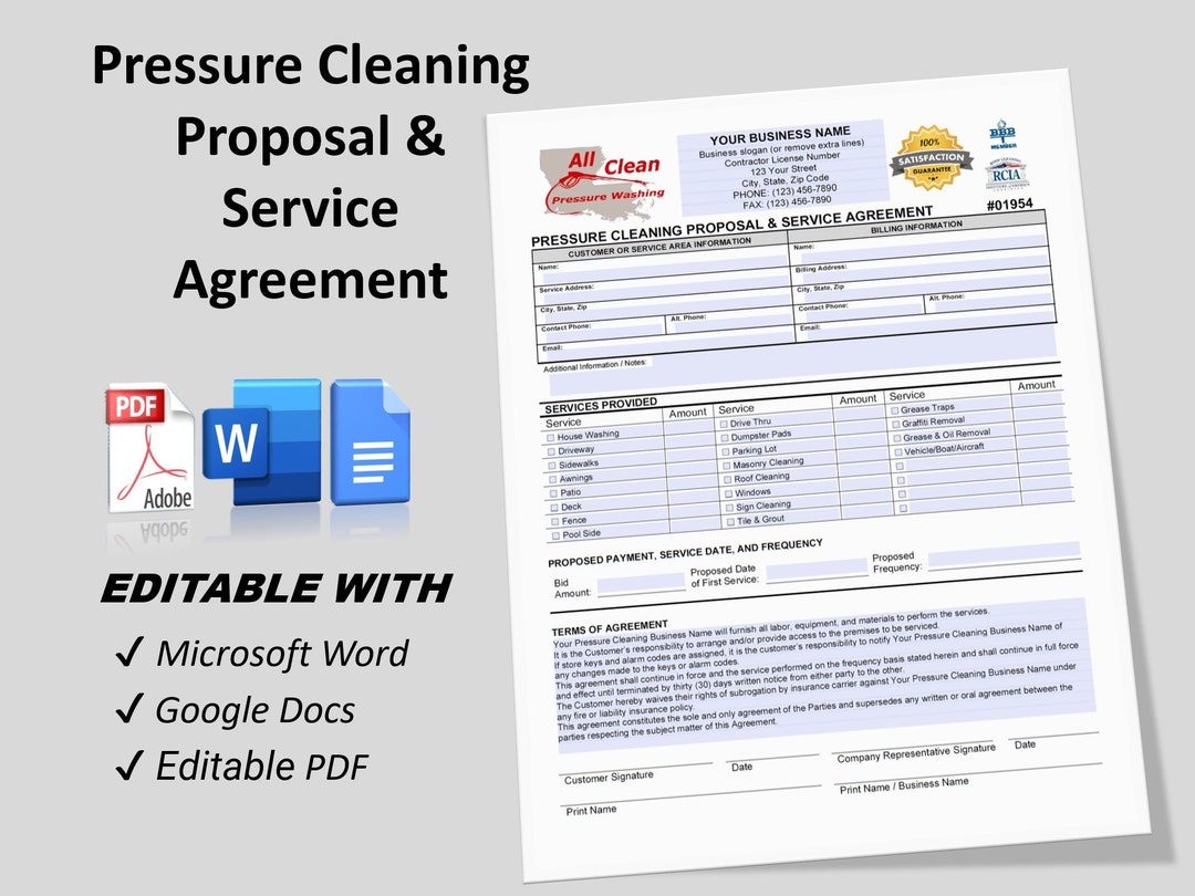 Pressure Cleaning Proposal & Service Agreement, Power Washing Contract ...