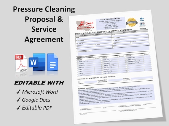 Pressure Cleaning Proposal & Service Agreement Power Washing - Etsy