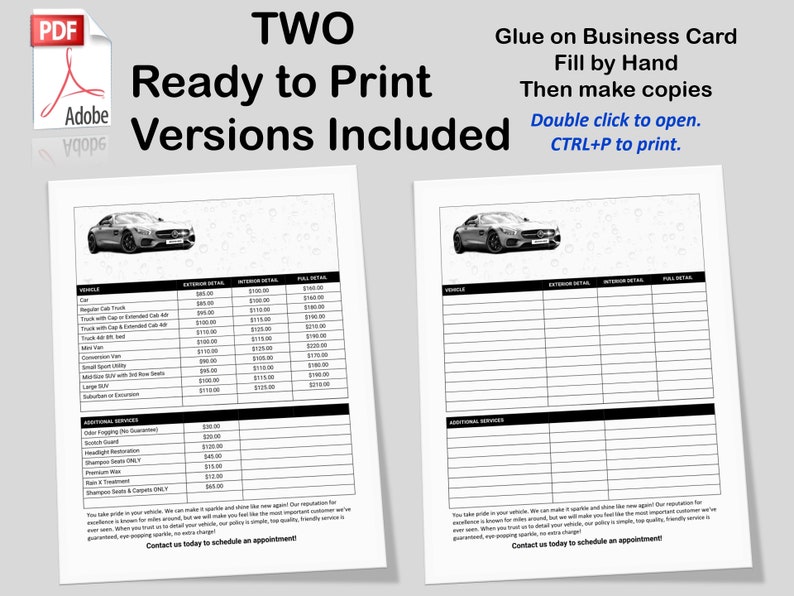 Auto Detailing Price List, Mobile Auto Detailing Price Menu, Pricing ...