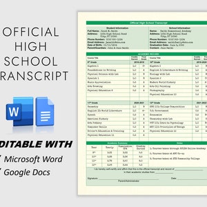 Authentic Look Fillable Printable High School Transcript - Etsy