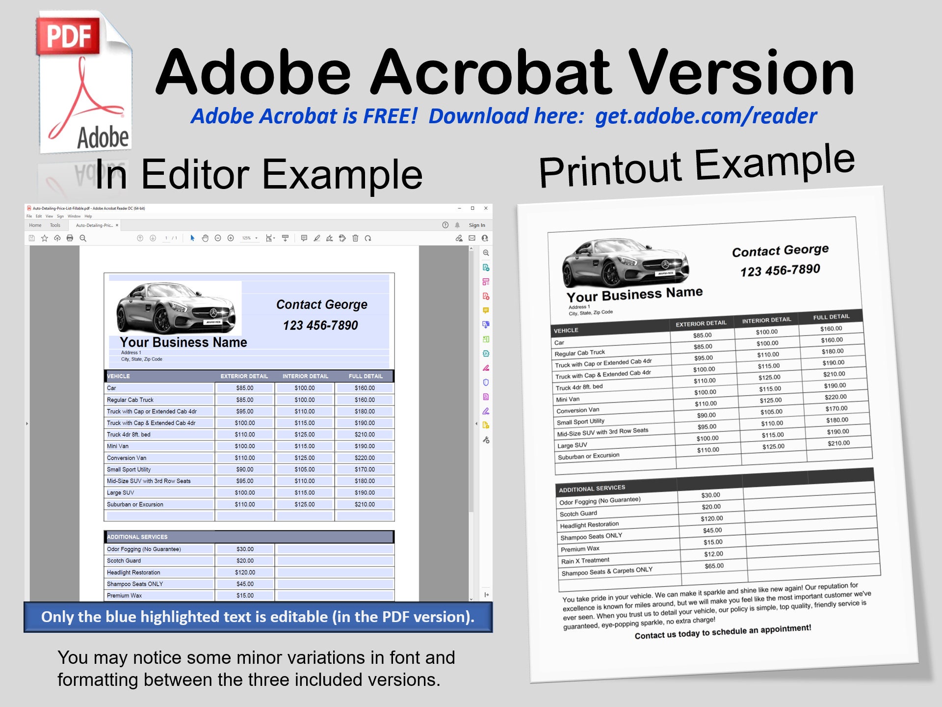 Auto Detailing Price List, Mobile Auto Detailing Price Menu, Pricing ...