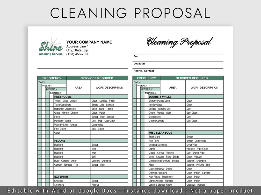 Cleaning Proposal, Cleaning Service Proposal, Commercial Cleaning ...