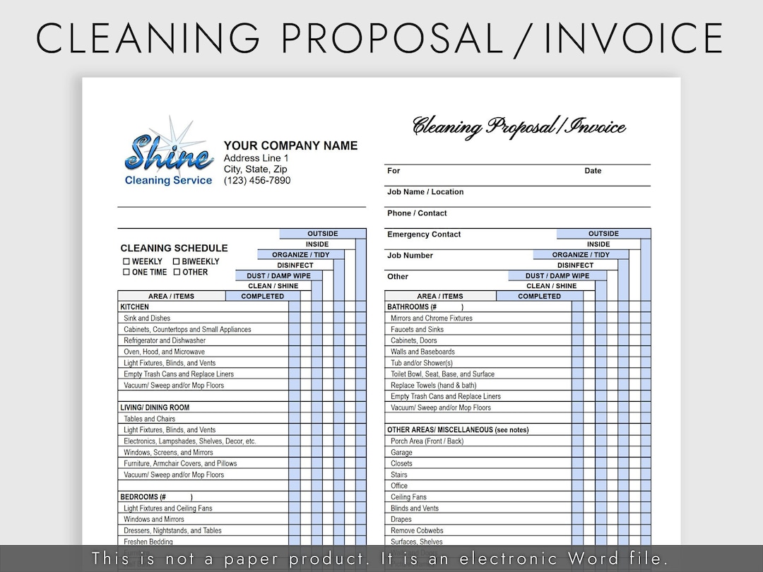 Residential Cleaning Proposal / Invoice for House Cleaning Business ...