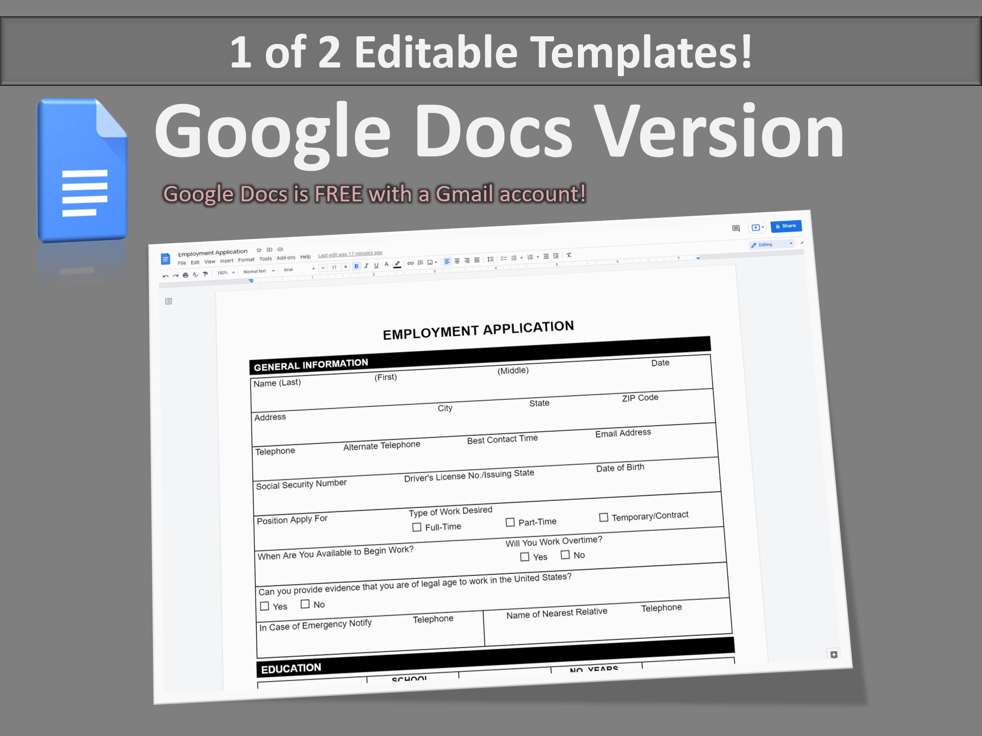 Employment Application Template Microsoft Word Application | Etsy