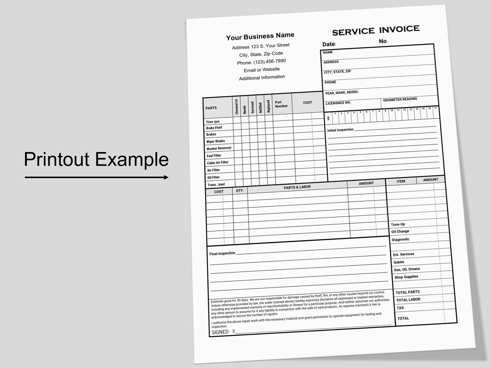 Oil Change Invoice, Automotive Service Invoice Template, Auto Repair ...