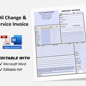Oil Change Invoice Automotive Service Invoice Template Auto - Etsy