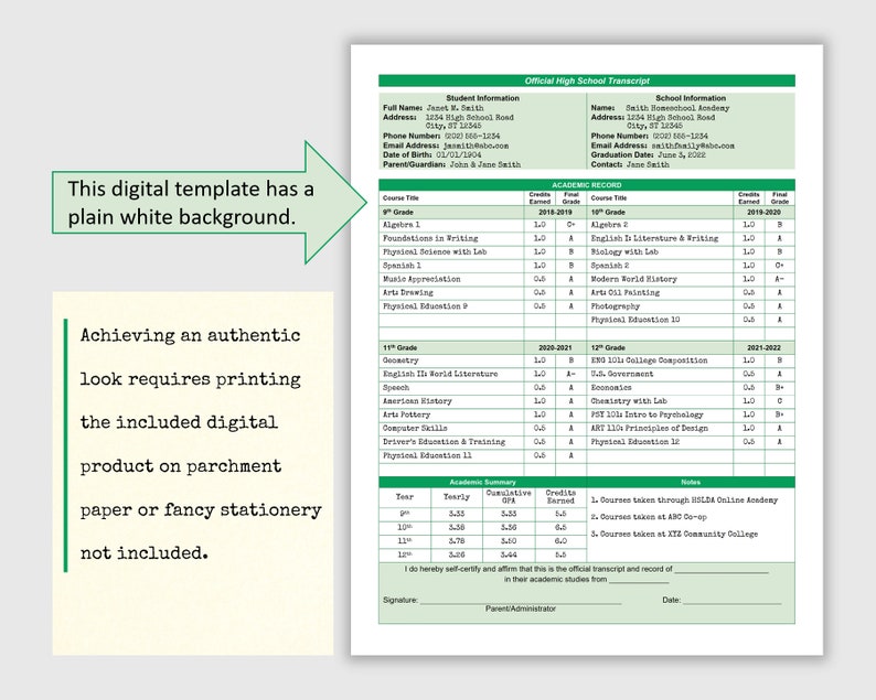 Authentic Look! Fillable Printable High School Transcript Template ...