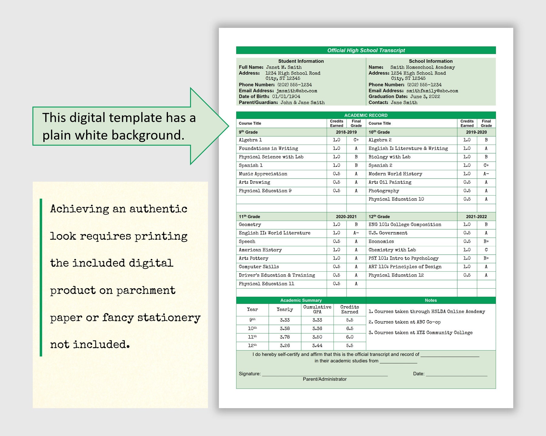 Authentic Look! Fillable Printable High School Transcript Template ...