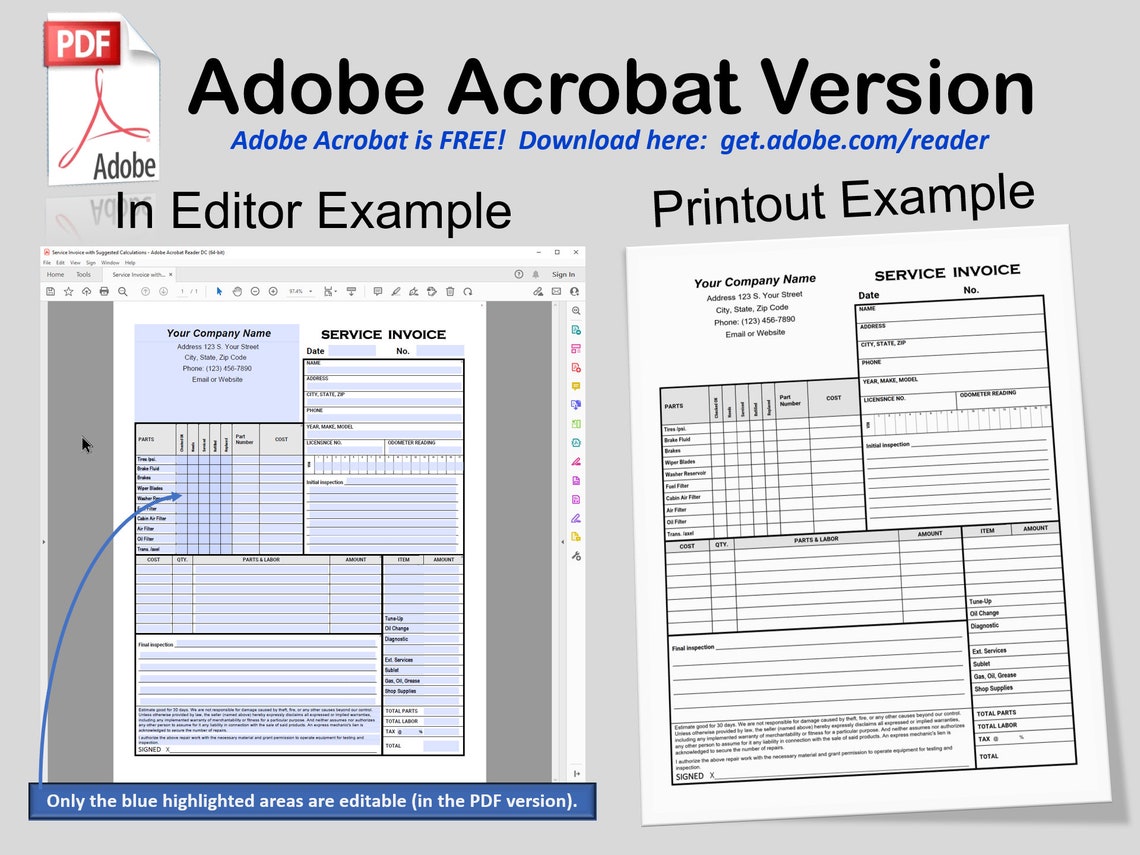 Oil Change Invoice Automotive Service Invoice Template Auto - Etsy