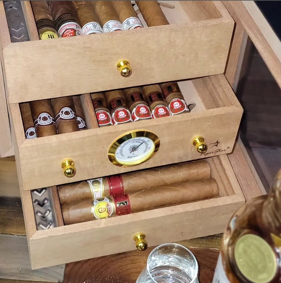 Unique Cigar Humidor Executive Edge Ebony 3.0 Three Drawers 2 Crystal ...