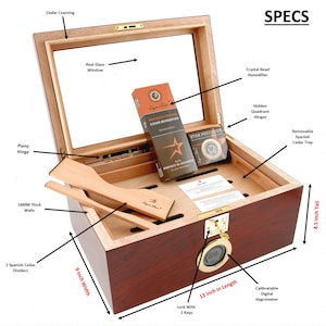 Showcase II Cigar Humidor by Cigar Star Digital Hygrometer & Crystal ...