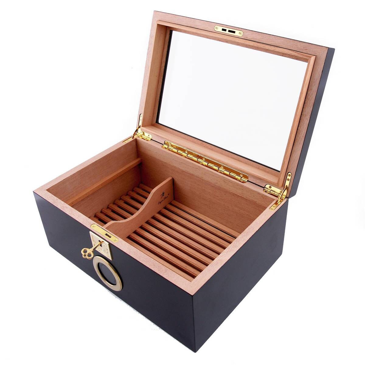 Black Showcase 120 Cigar Humidor by Cigar Star Digital Hygrometer ...
