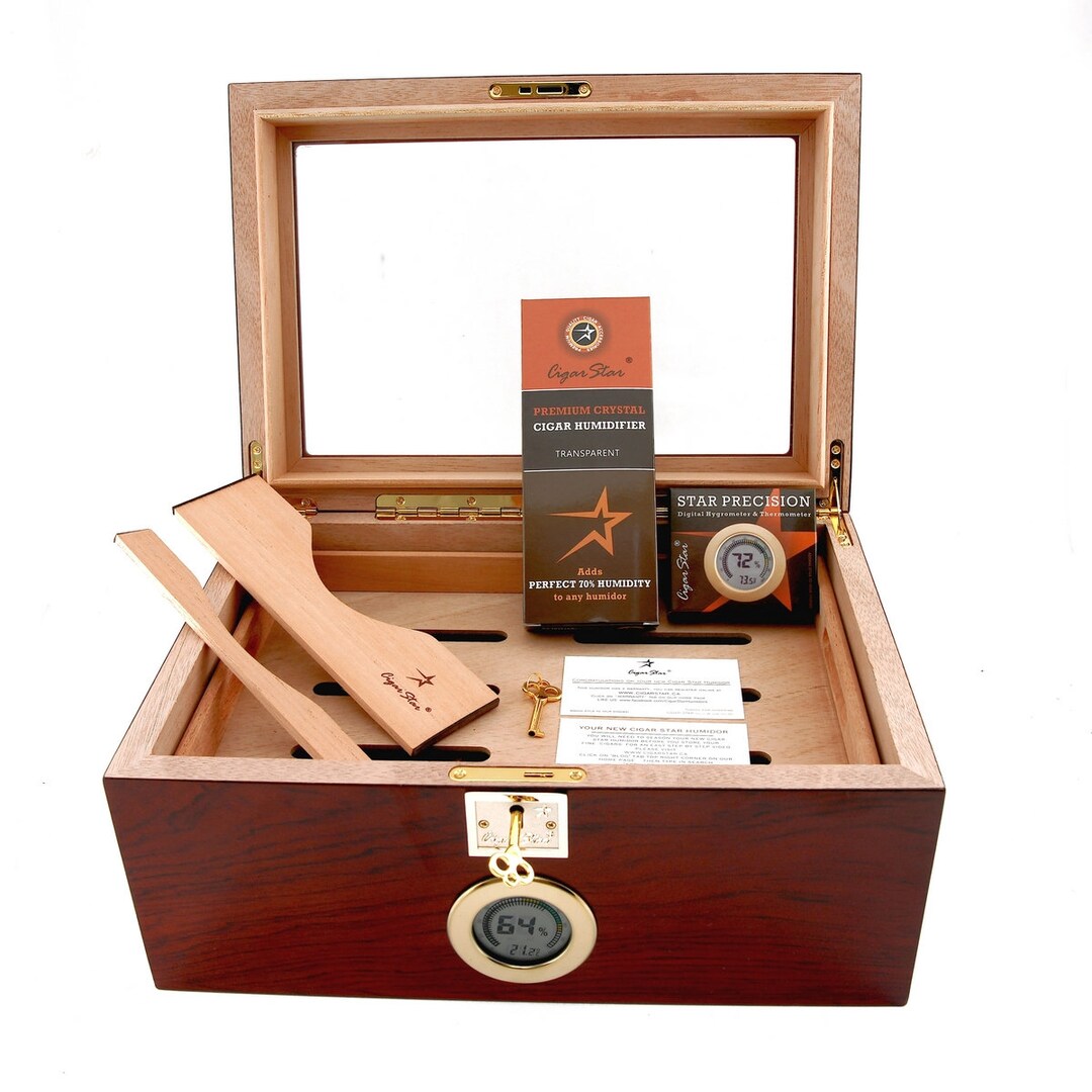 Showcase II Cigar Humidor by Cigar Star Digital Hygrometer & Crystal ...