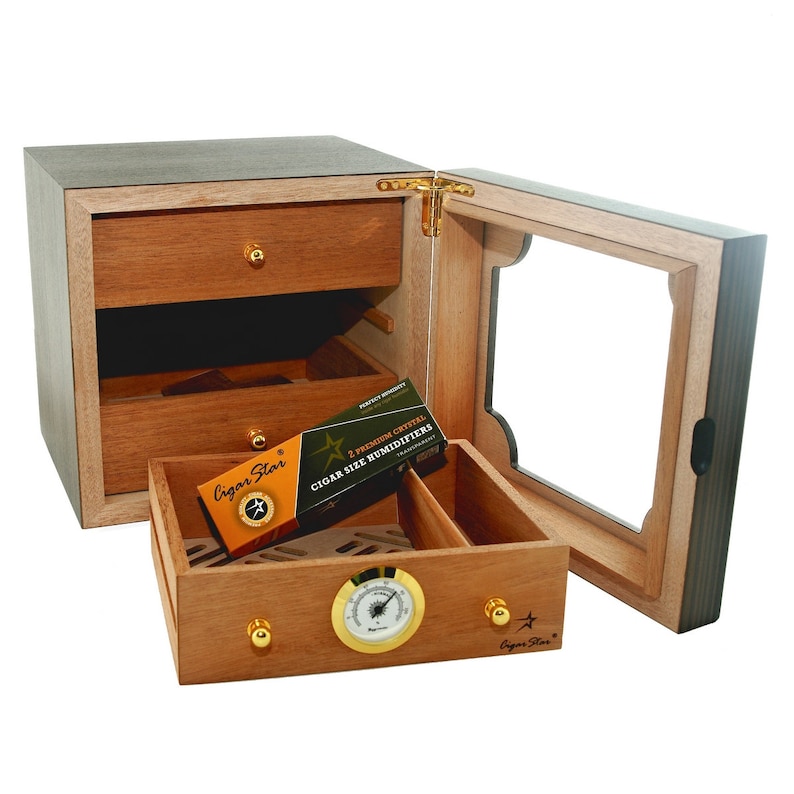 Unique Cigar Humidor Executive Edge Ebony 3.0 Three Drawers 2 Crystal ...