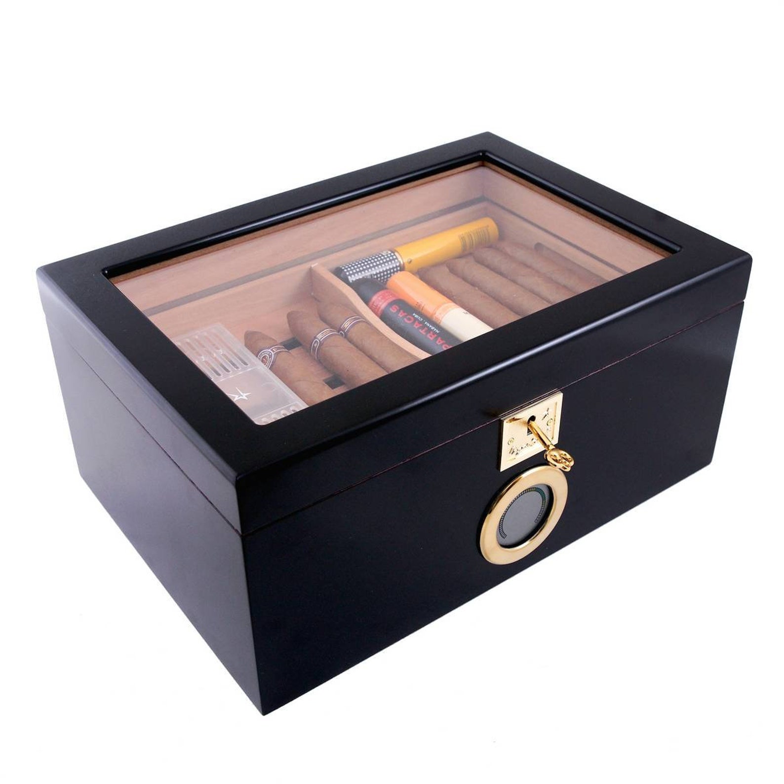 Black Showcase 120 Cigar Humidor by Cigar Star Digital Hygrometer ...