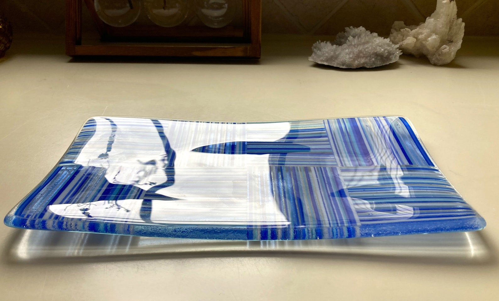 Fused Glass Blue Criss Cross Thread Pattern Plate - Ready to Ship - Etsy