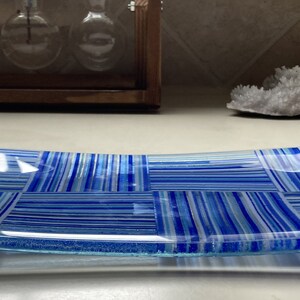 Fused Glass Blue Criss Cross Thread Pattern Plate - Ready to Ship - Etsy