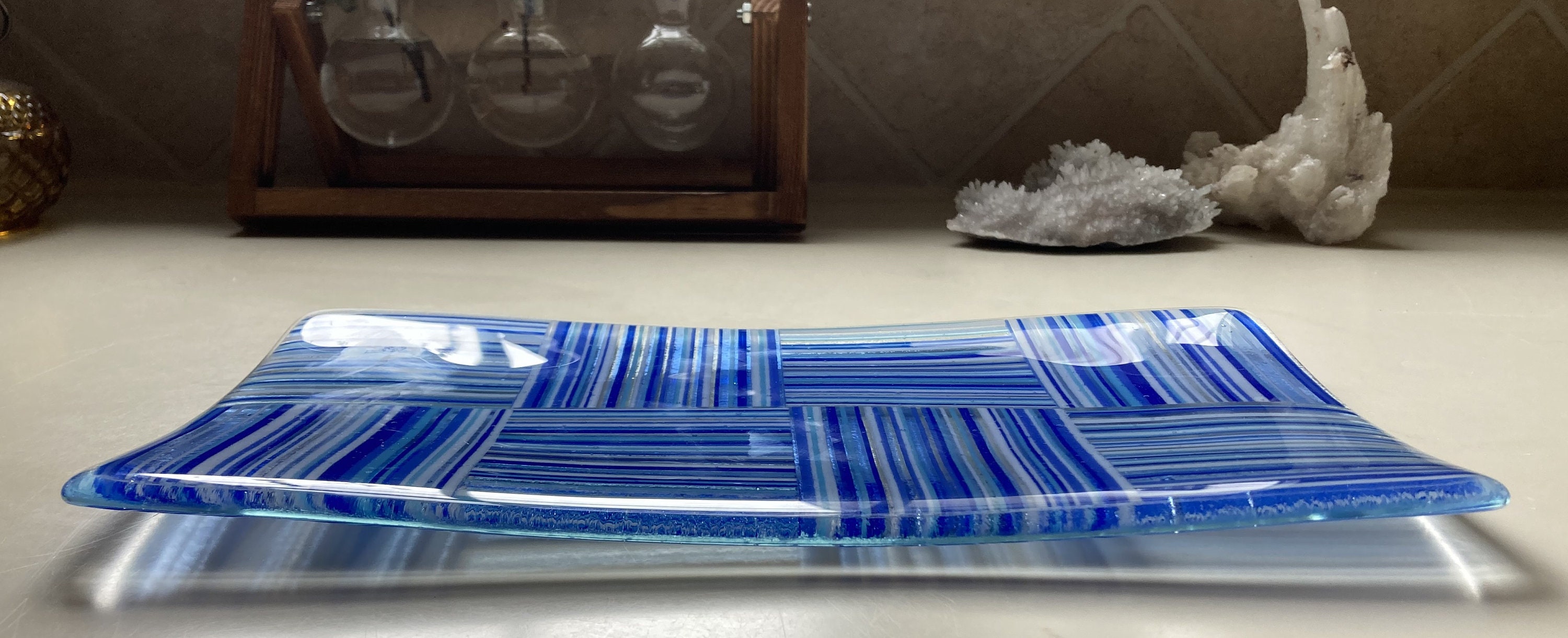 Fused Glass Blue Criss Cross Thread Pattern Plate - Ready to Ship - Etsy