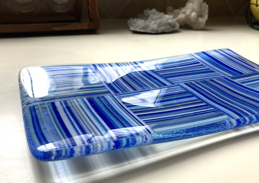 Fused Glass Blue Criss Cross Thread Pattern Plate - Ready to Ship - Etsy