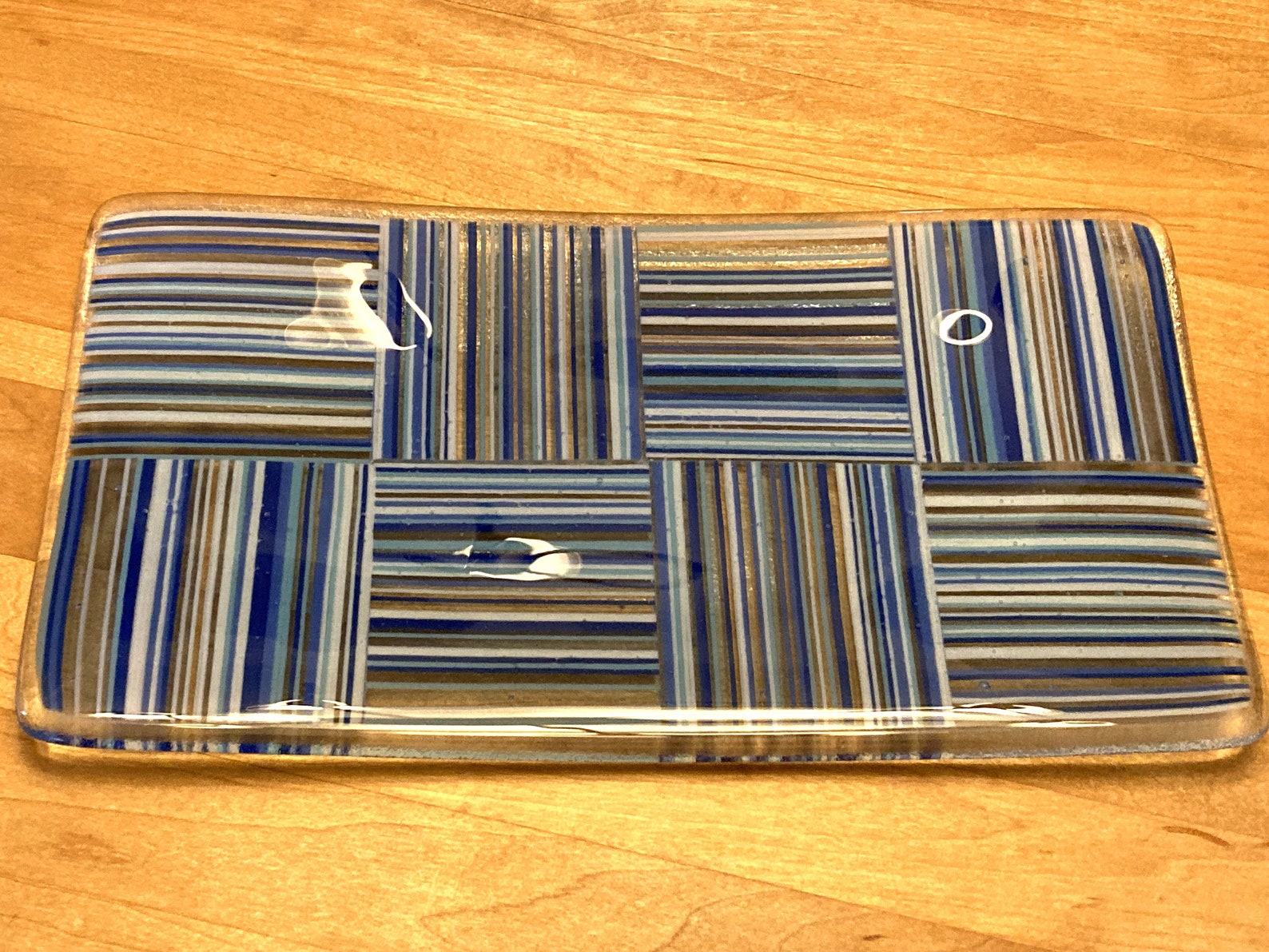 Fused Glass Blue Criss Cross Thread Pattern Plate - Ready to Ship - Etsy