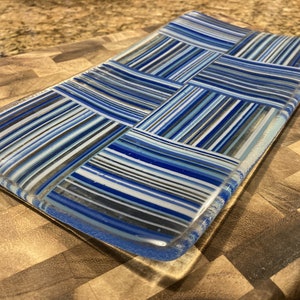 Fused Glass Blue Criss Cross Thread Pattern Plate - Ready to Ship - Etsy