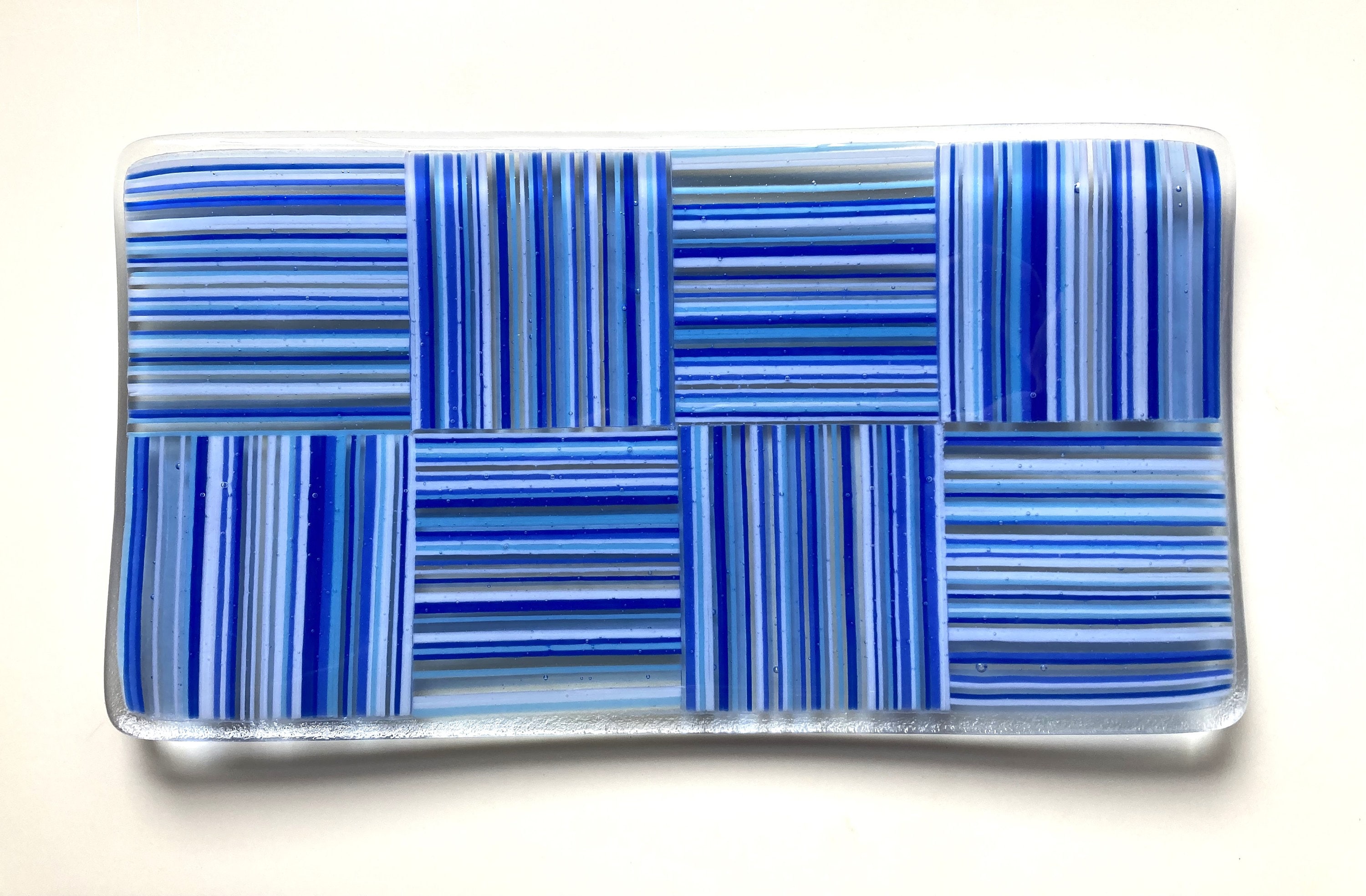 Fused Glass Blue Criss Cross Thread Pattern Plate - Ready to Ship - Etsy